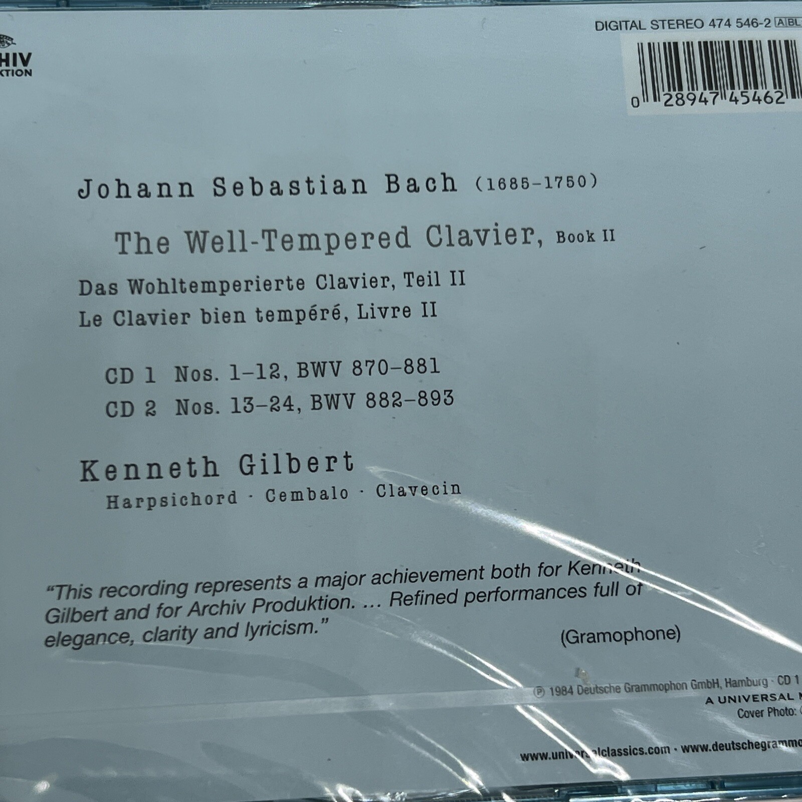 J.S. Bach The Well Tempered Clavier Book 2 - Kenneth Gilbert CD | eBay