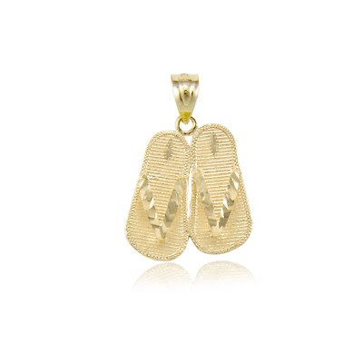 14K Solid Yellow Gold Sandal Pendant - Flip-Flop Shoes Dia Cut Necklace ...