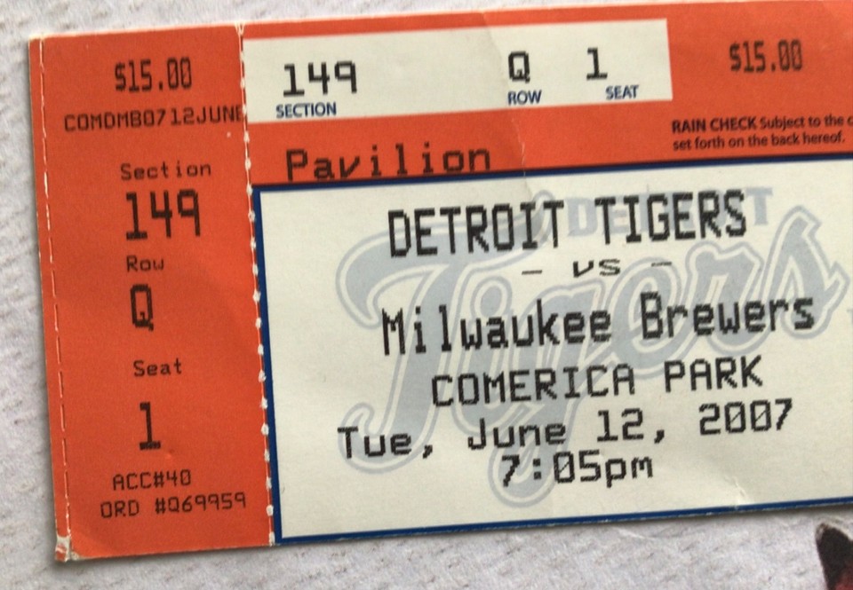Justin Verlander 1st No Hitter Ticket Stub Detroit Tigers 6/12/07 at ...