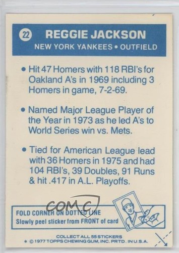 1977 Topps Baseball Patches Cloth Stickers Reggie Jackson (One Star ...