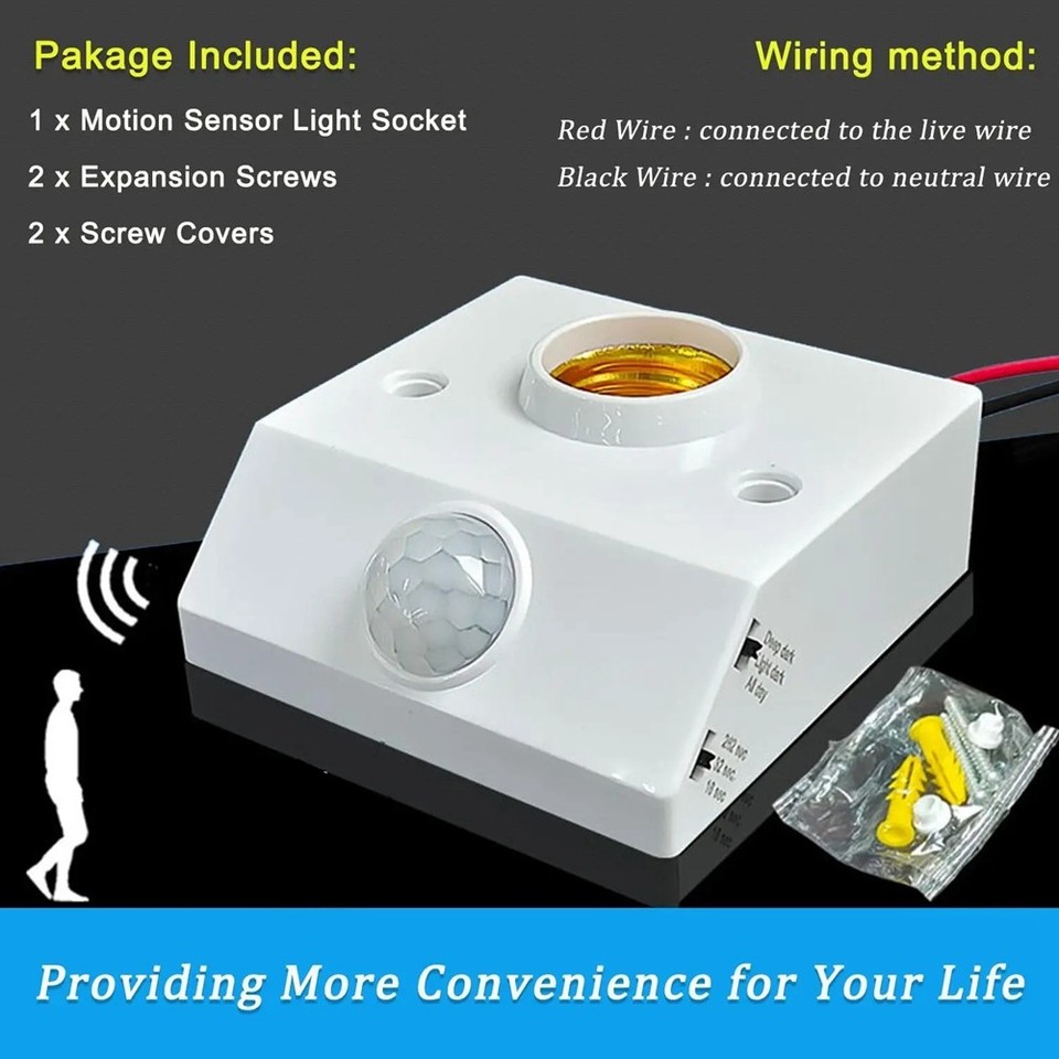 2PCS E27 Lampholder Socket with PIR Motion Sensing Lamp Holder ...