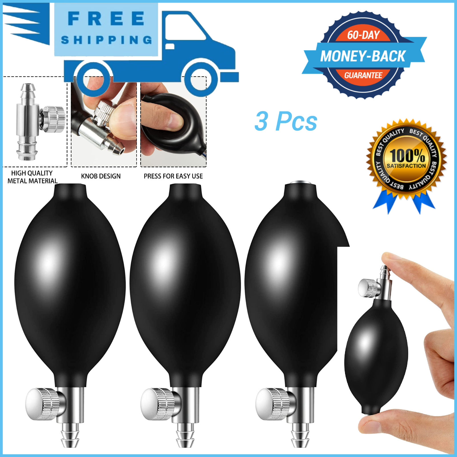 3pcs Blood Pressure Latex Bulb Replacement Inflation Bulb Pump Hand ...