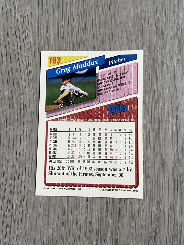 1993 MLB Topps Gold Baseball | Greg Maddux | #183 | Chicago Cubs | eBay