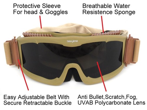 Desert Storm Tactical Military Ballistic Shooting Proof Goggles 3 Lens ...