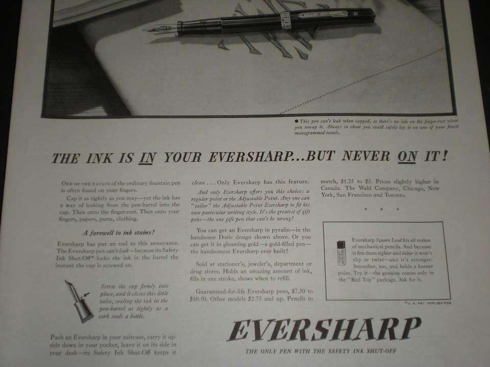 1937 EVERSHARP PEN print ad | eBay