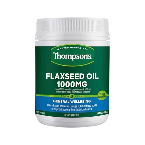 New THOMPSON'S Gel-Free Flaxseed Oil 1000mg 200 Capsules Thompsons Flax ...