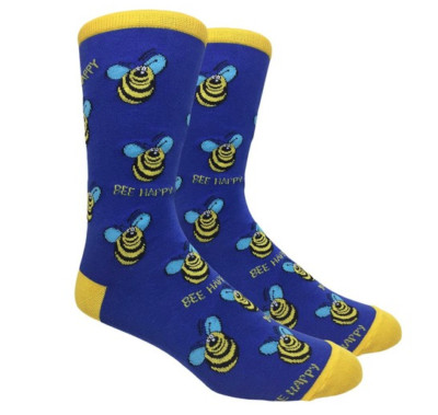 NEW! Bee Happy Pattern FineFit Novelty Fun Crew Socks One Size Fits ...