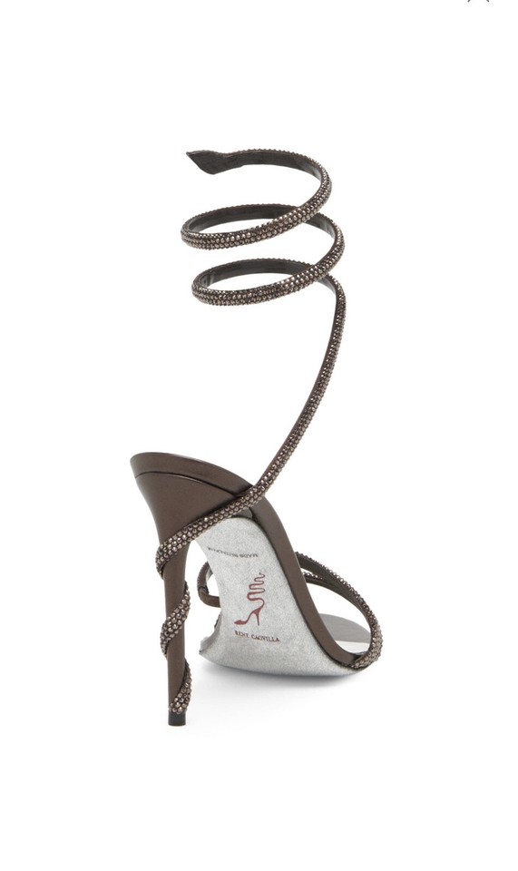 RENE CAOVILLA CRYSTAL EMBELLISHED DESIGNER SNAKE SANDAL HEEL WRAP ...