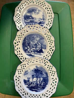Vintage Cracker Barrel Blue And White Wall Plates 9 7/8" *Set of 3* | eBay
