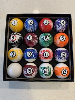 JOLORLY Marble-Swirl Billiard Balls Complete Set of 16 Pool | eBay