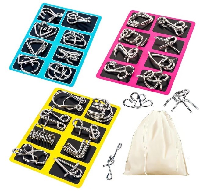 Metal Wire Puzzle Set of 24 with Pouch,Brain Teaser IQ Test Trick Toy ...