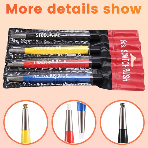 4PCS Scratch Brush Pen Set Pre-P Sanding Fiber-Glass Steel Brass ...