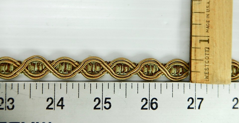New Beautiful Sages & Golds Woven Scalloped Flat Trim. 6 Yards + 15" T ...