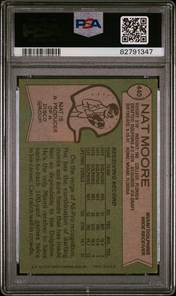 1978 Topps Football Nat Moore Card #440 PSA VG-EX 4 | eBay