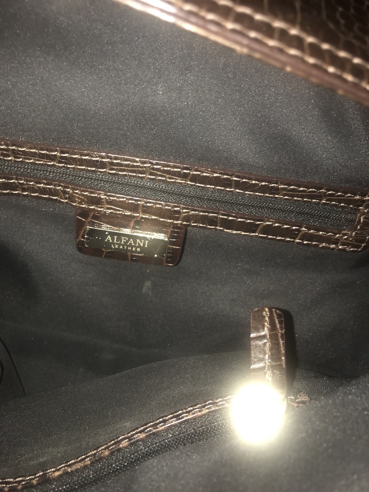 Alfani Brown Leather shoulder bag Vintage Croc print Purse Handbag Very ...