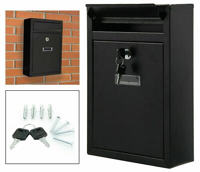 Black Large Mail Box Letter Box Post Wall Mounted Post Box Lockable ...