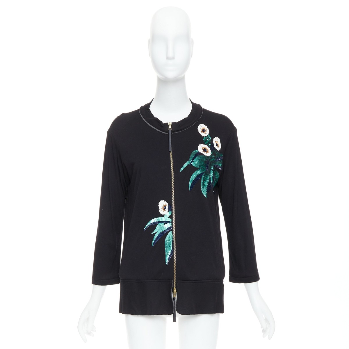 MARNI black white green sequins flower leather zip jersey MARNI black white green sequins flower leather zip jersey