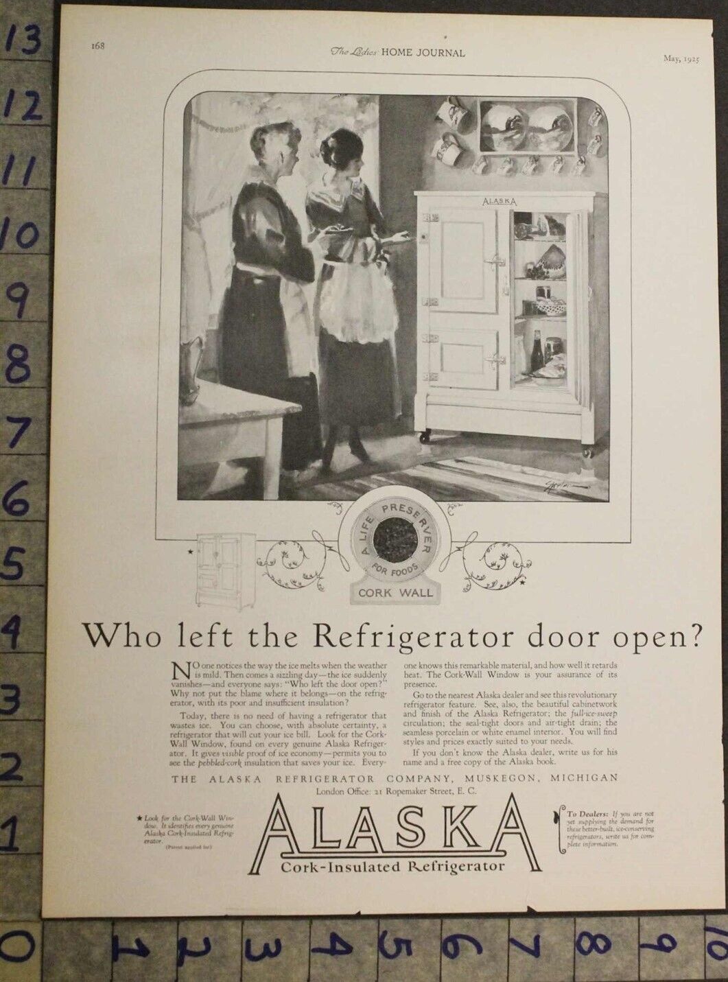 1925 ALASKA REFRIGERATOR CORK-INSULATED KITCHEN ICEBOX MUSKEGON DECOR ...