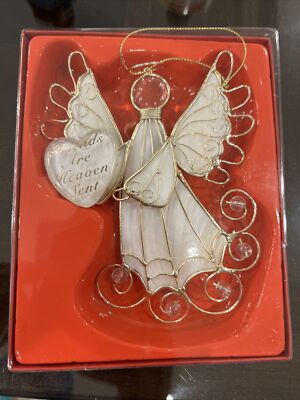 Capiz Shell Gold Tone Angel Holding Heart ‘Friends Are Heaven Sent ...