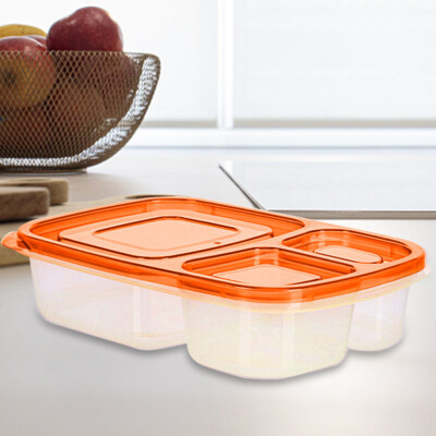 3 Compartments Fruit Container Reusable Bento Box for Students (Orange ...