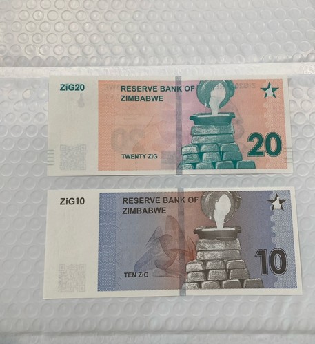 2x 2024 Zimbabwe 10 ZiG + 20 ZiG Bank Note UNC Chiremba Rocks; Casting ...