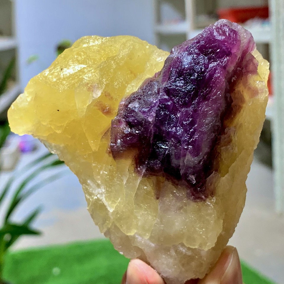 310G Rare yellow purple cubic fluorite mineral crystal sample/Zhejiang ...