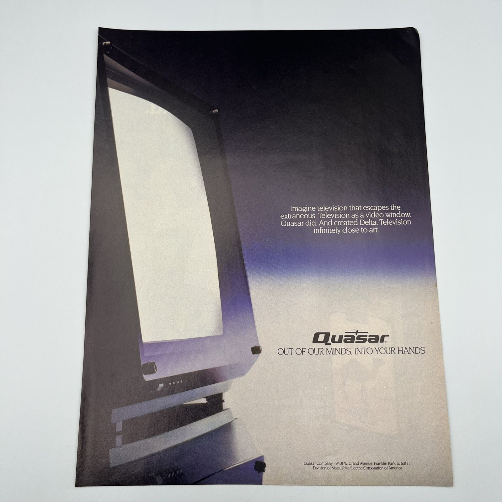 Quasar Television 1985 Vintage Print Ad 8"x11" out of our minds into ...