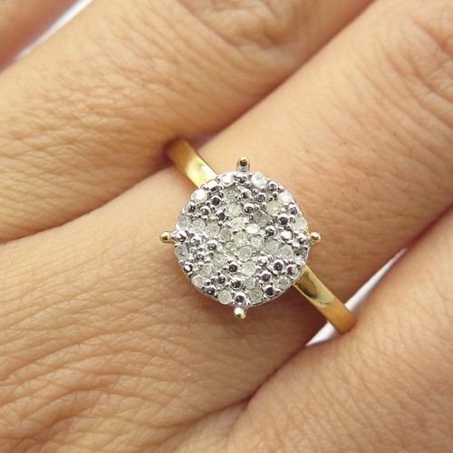 925 Sterling Silver Gold Plated Real White Diamond Engagement Ring Size ...