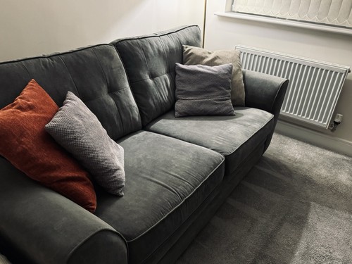 Stylish DFS Grey Fabric 2 and 3 Seater Sofa Set with Footstool Pouffe ...