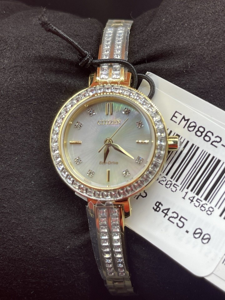 $425 Citizen Eco-Drive Crystal Accents White Dial Band Watch 25 mm ...