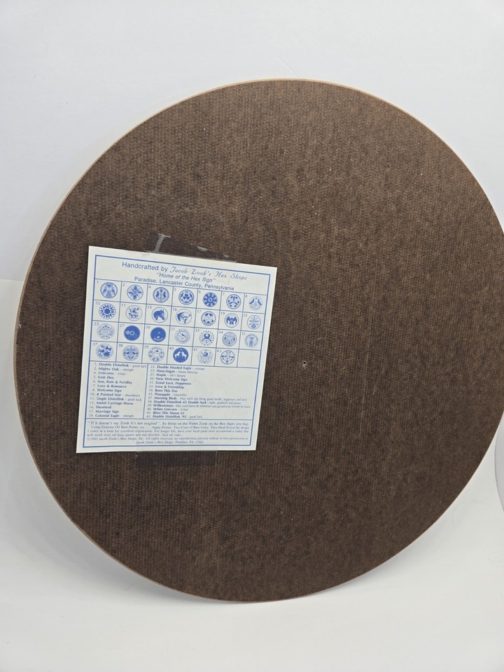 Vintage Pennsylvania German Jacob Zook Irish Hex Sign 15.5” Round Wall ...