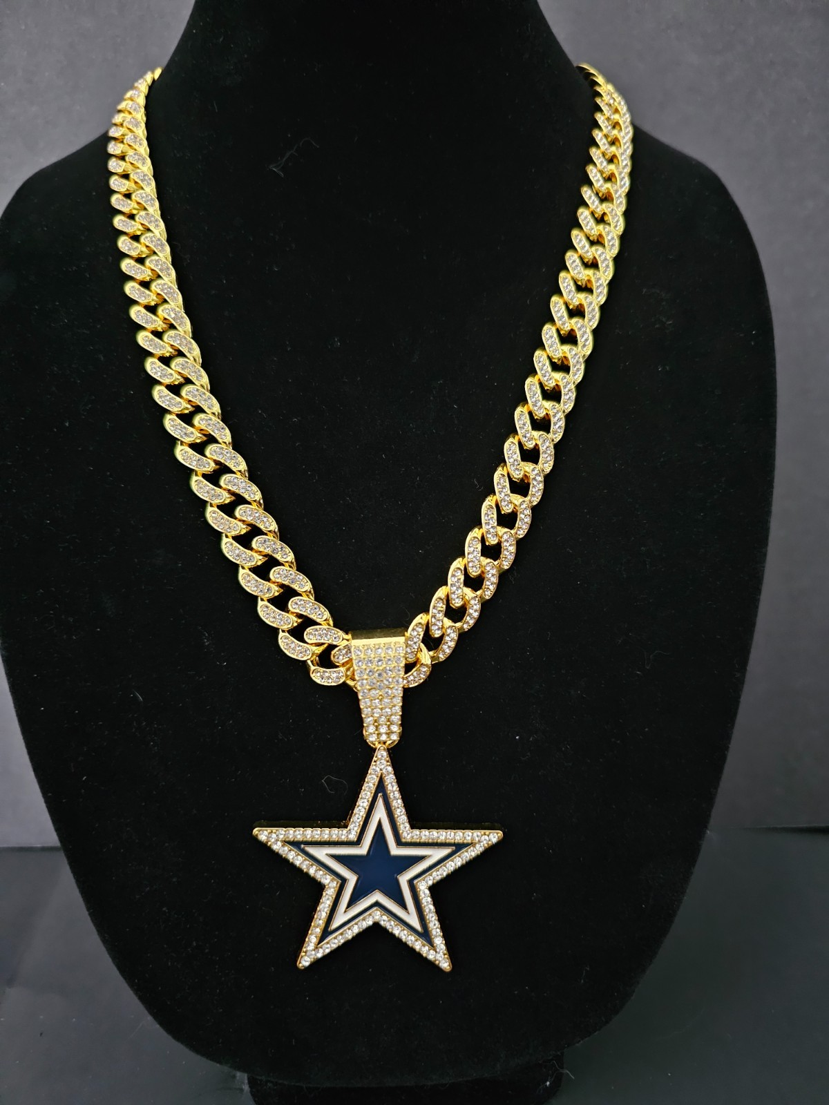 Dallas Cowboys Cuban Link Chain Luxury Iced Out Crystal 24" Necklace 5 ...