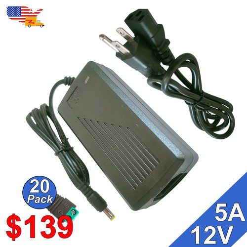 10~50 Pack AC/DC 12V 5A Power Supply Adapter For 5050 LED Strip Light ...
