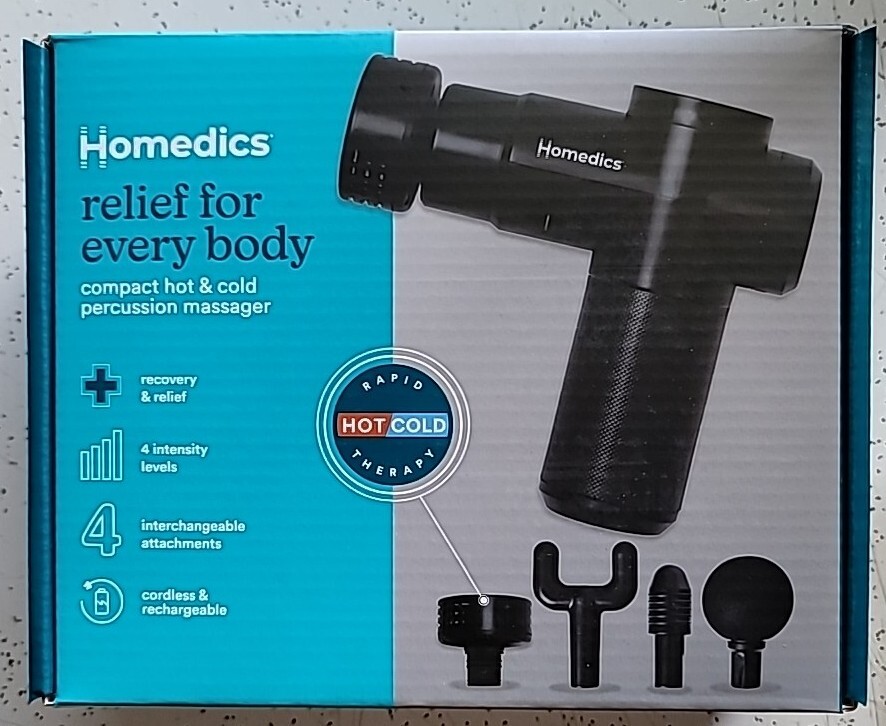 Homedics Compact Hot & Cold Cordless Percussion Massager w/4 ...