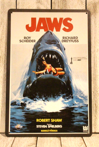 Jaws Movie Poster Tin Metal Sign Vintage Style 1970's Film Shark ...