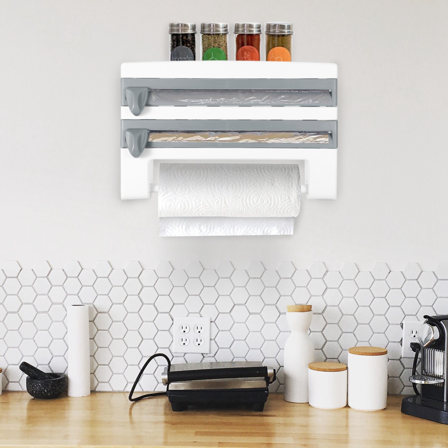 Wall Mount Kitchen Plastic Wrap Film Foil Paper Rack Paper Roll ...