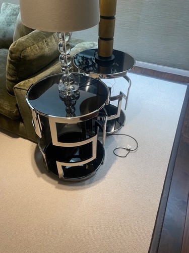 Andrew Martin Visconti Side Table + Tempered Black Glass top Chrome ...