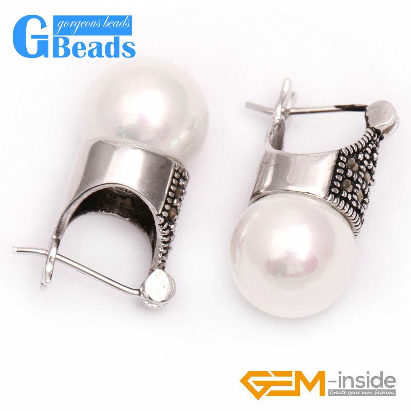 G-Beads Fashion 12mm Round Ball Beads Marcasite Silver Dangle Stud Hoop ...