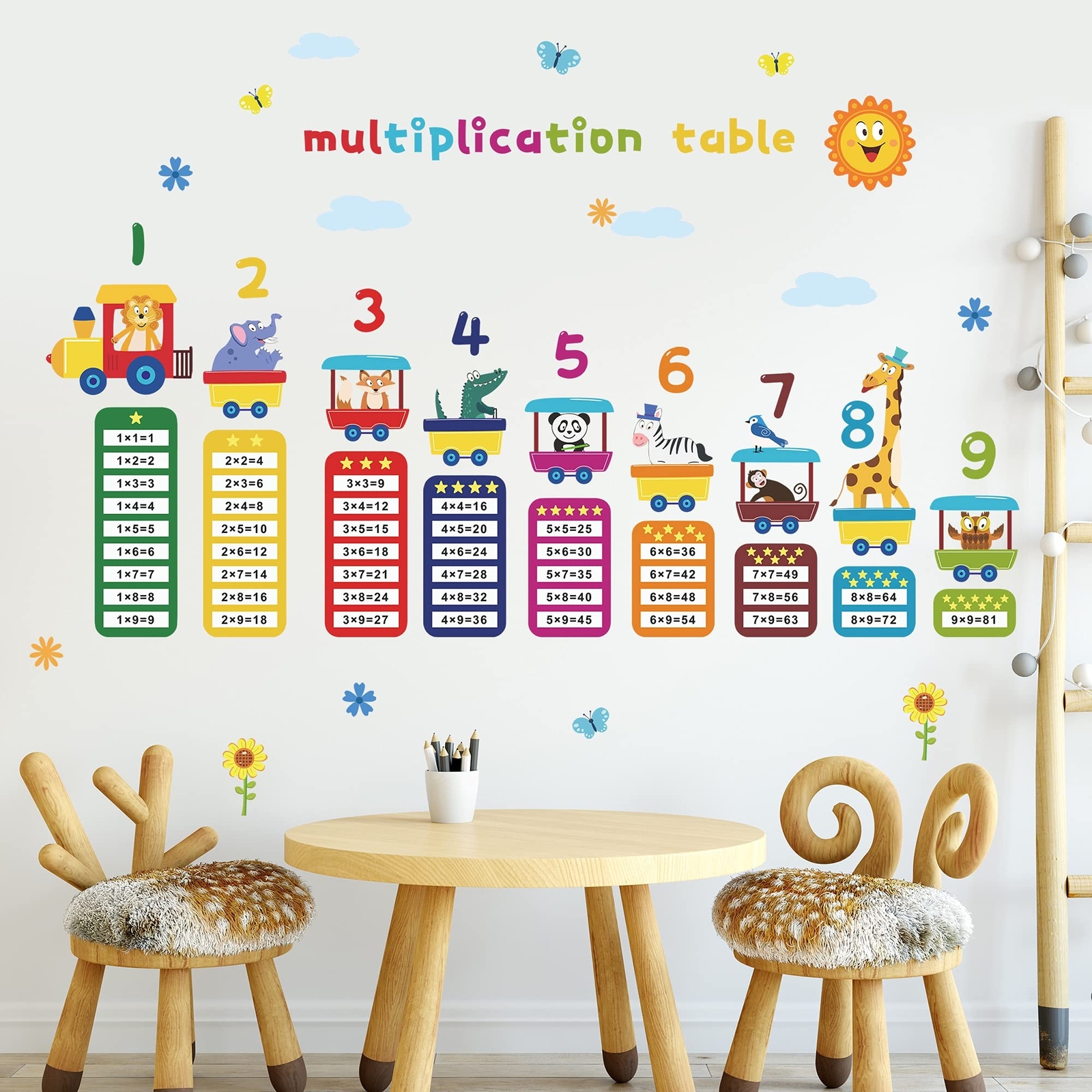 Cartoon Multiplication Table Wall Decals 99 Animal Education Math Wall ...