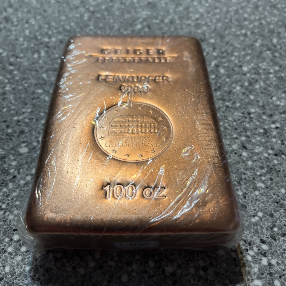 Geiger Edelmetalle 100oz Copper Bar .9999 Fine Copper Bullion Sealed In ...