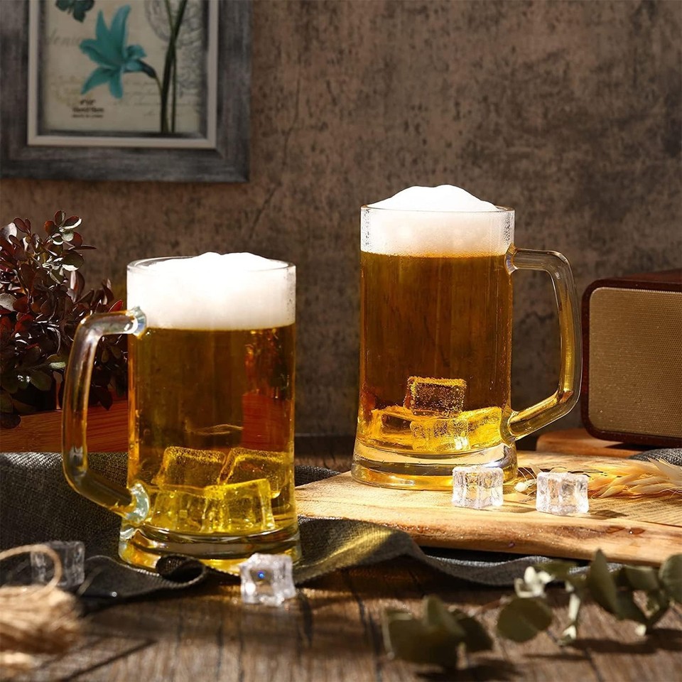 HUIRUMM 22 Oz Glass Beer Mug with Handle, 4 Pack Large Glass Steins ...