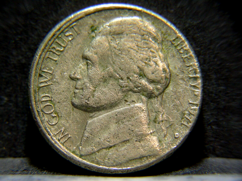 1971 OR 1977 D JEFFERSON NICKEL ERROR--STRUCK OFF CENTER--RAILROAD RIM ...