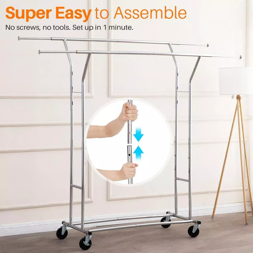 Heavy Duty Commercial Collapsible Garment Rack Rolling Clothes Rack | eBay