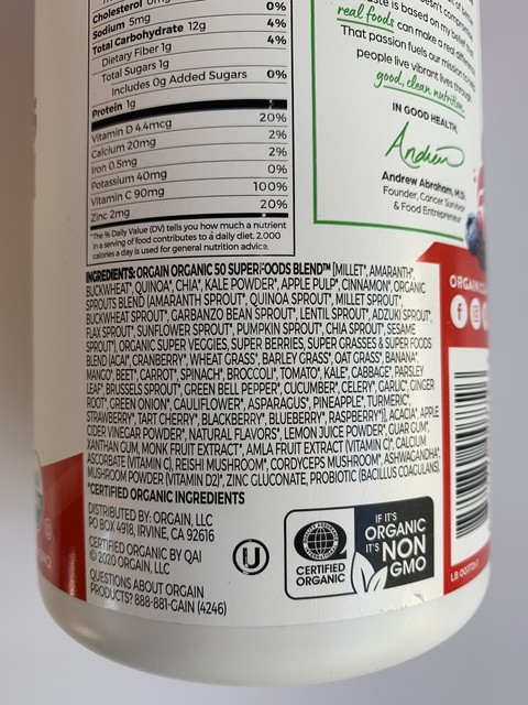 Orgain Organic Superfoods Immunity up Powder Vegan Vitamin C D Zinc 1b ...