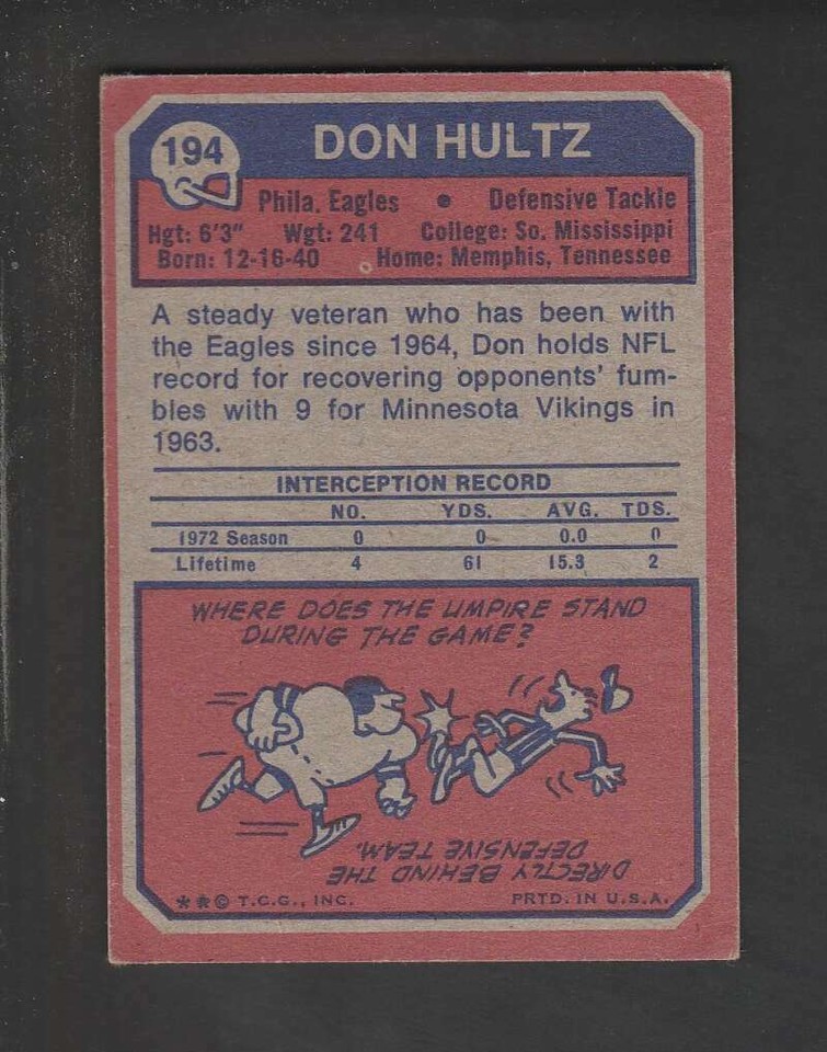 1973 Topps #194 Don Hultz EX/EX+ Eagles 156573 | eBay