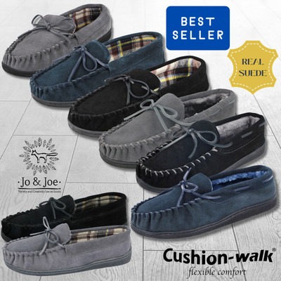 Mens Jo & Joe Cushion Walk Real Leather Suede Hard Sole Moccasin Full ...
