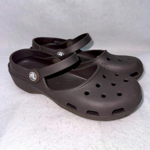 EUC CROCS Karin Double Strap Mary Janes Clogs Shoes Dark Brown Women’s ...