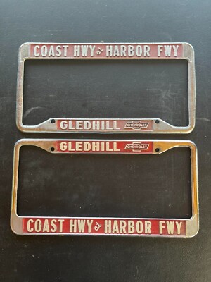 1956 California license Plate frames Gledhill chevrolet Pair rare ...