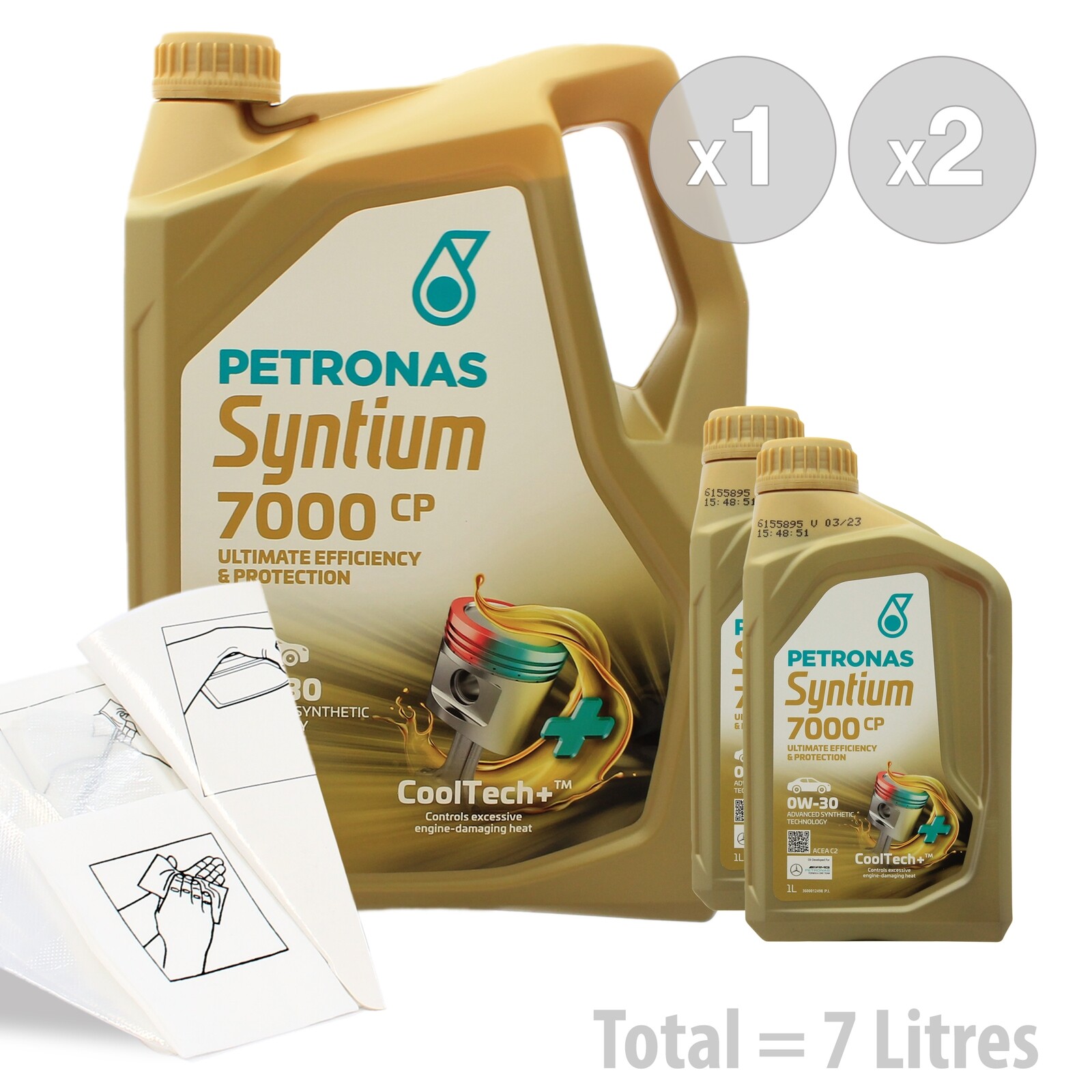 Car Engine Oil Service Kit / Pack 7 LITRES PETRONAS Syntium 7000 CP 0W ...