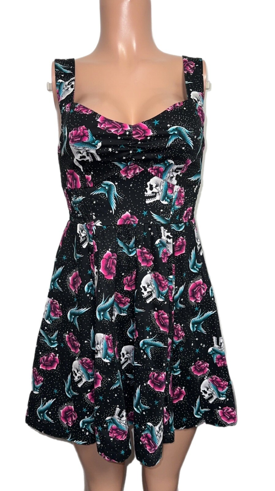 Hot Topic Vintage Skulls Roses Sparrow Rockabilly Mini Dress Gothiccore ...
